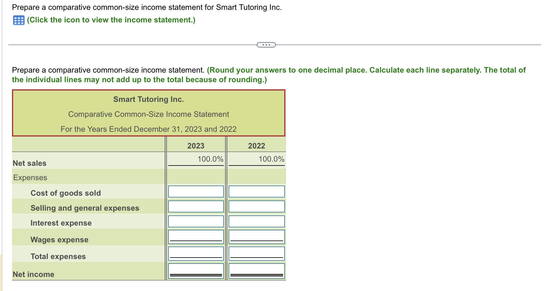 Solved Prepare a comparative common-size income statement | Chegg.com