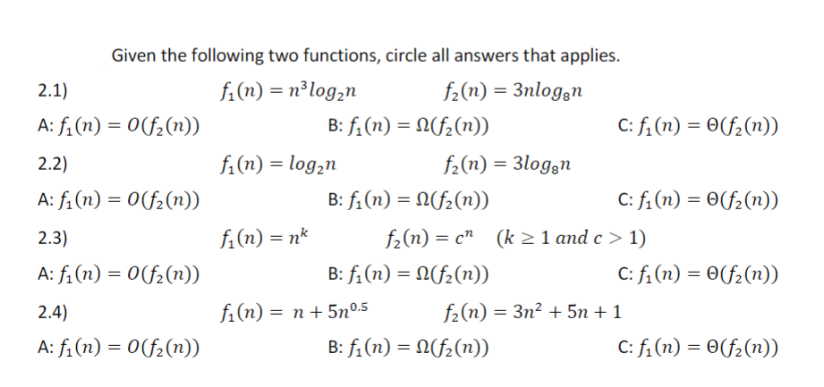 Solved Given the following two functions, circle all answers | Chegg.com