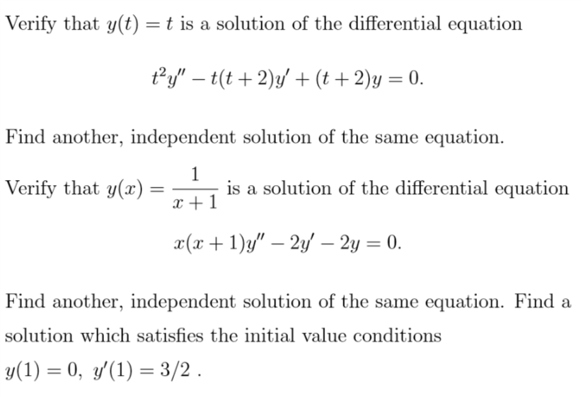 Solved Verify that y(t)-t is a solution of the differential | Chegg.com