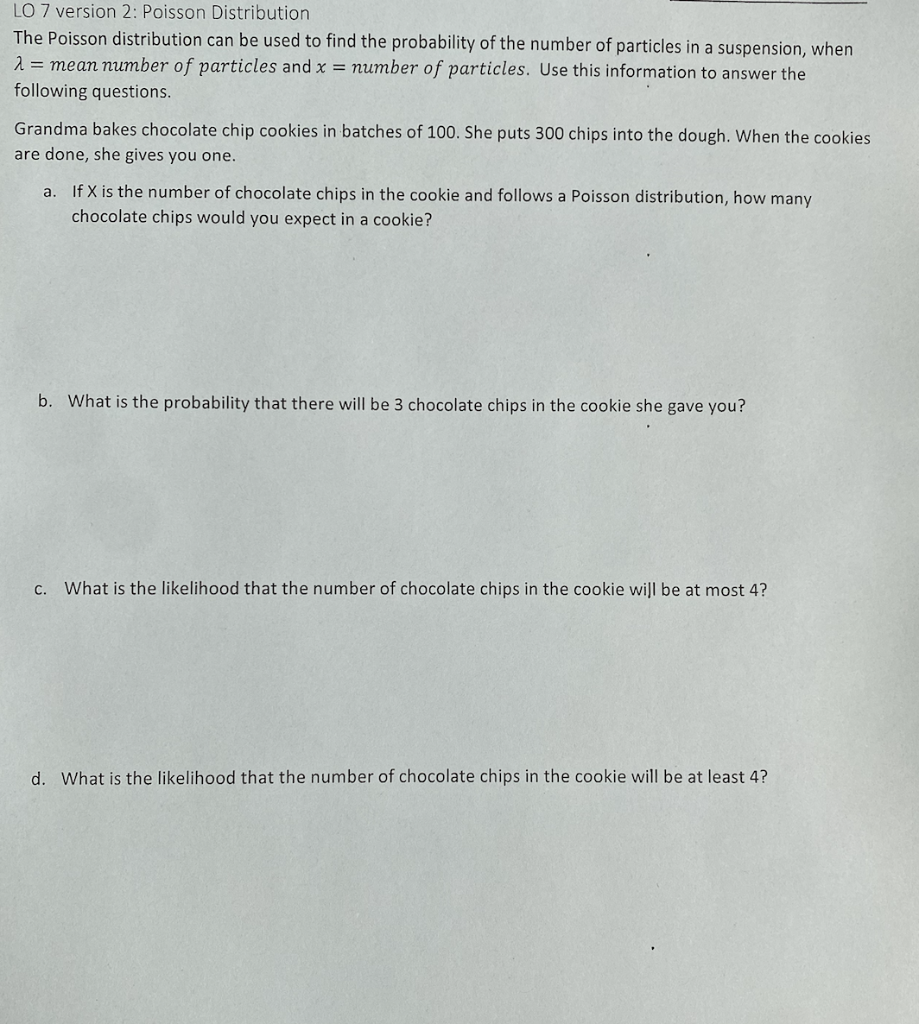 Solved 7 version 2: Poisson Distribution The Poisson | Chegg.com