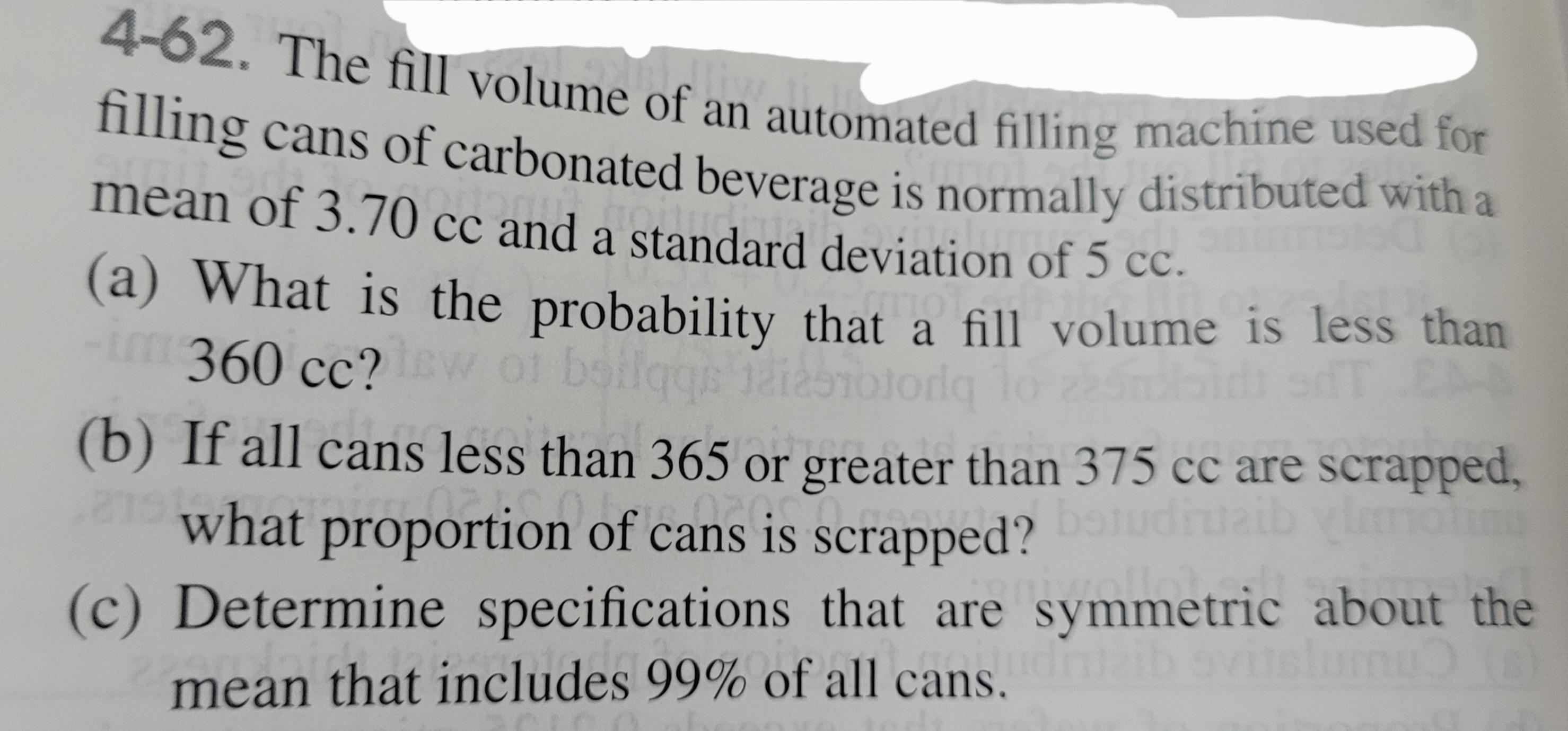 Solved 4-62. The fill volume of an automated filling machine | Chegg.com