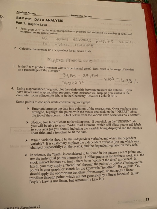 Solved Student Name: DATA (EXP #12): Atmosph Atmospheric | Chegg.com