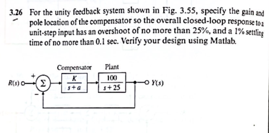 Solved 3.26 For the unity feedback system shown in Fig. 3.55 | Chegg.com