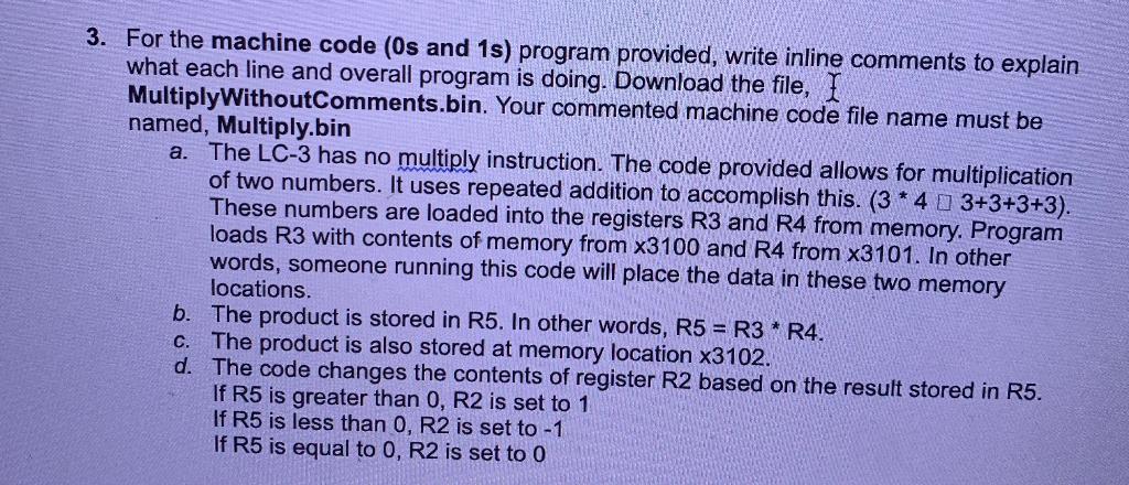 Solved 3. For the machine code (0s and 1s) program provided, | Chegg.com