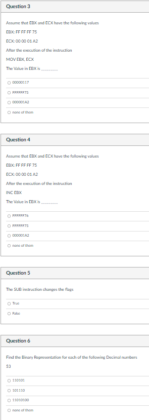 Solved Assume that EBX and ECX have the following values | Chegg.com