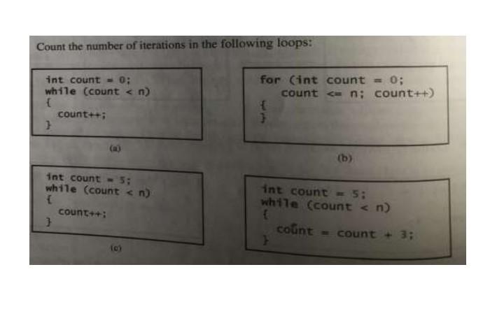 Solved 1) Count the number of iterations in the following | Chegg.com