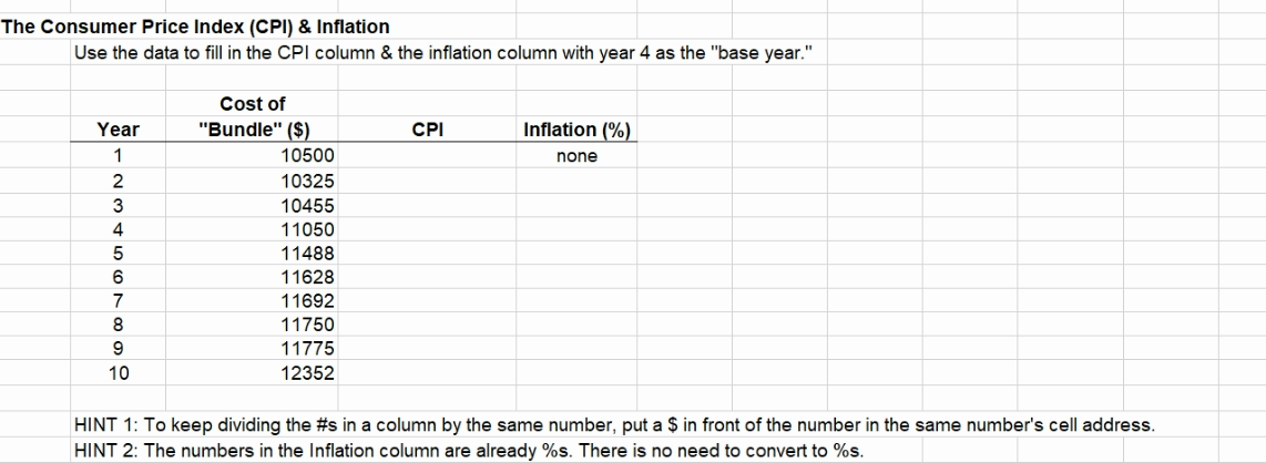 Solved with year 4 as the base year how to calculate for CPI | Chegg.com