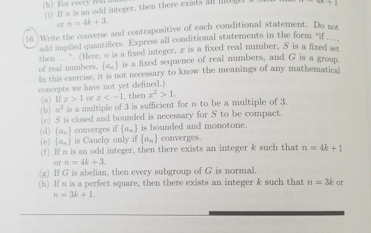 Solved (h) For every eal ml ()If n is an odd integer, then | Chegg.com