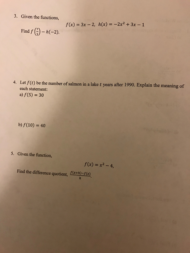 Solved 3. Given the functions, f(x) = 3x-2, h(x)--2x2 + 3x-1 | Chegg.com