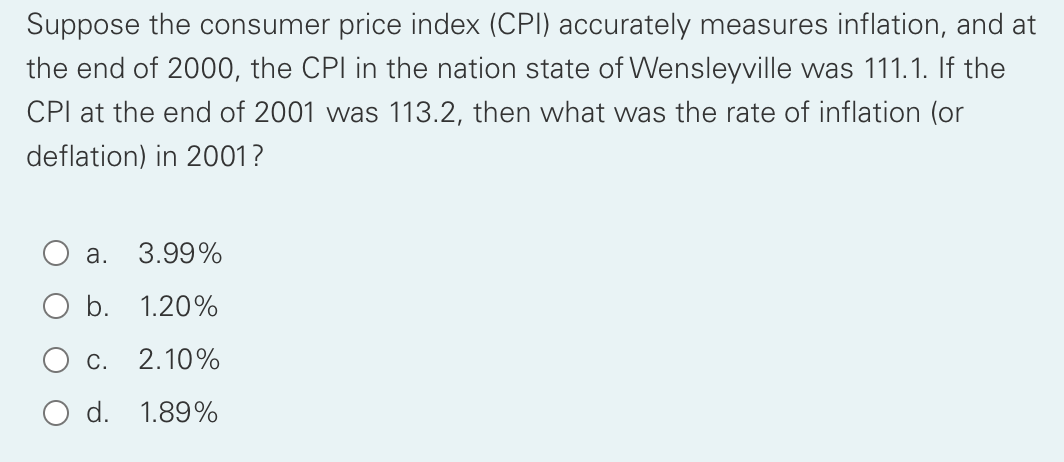 Solved Suppose the consumer price index (CPI) accurately | Chegg.com