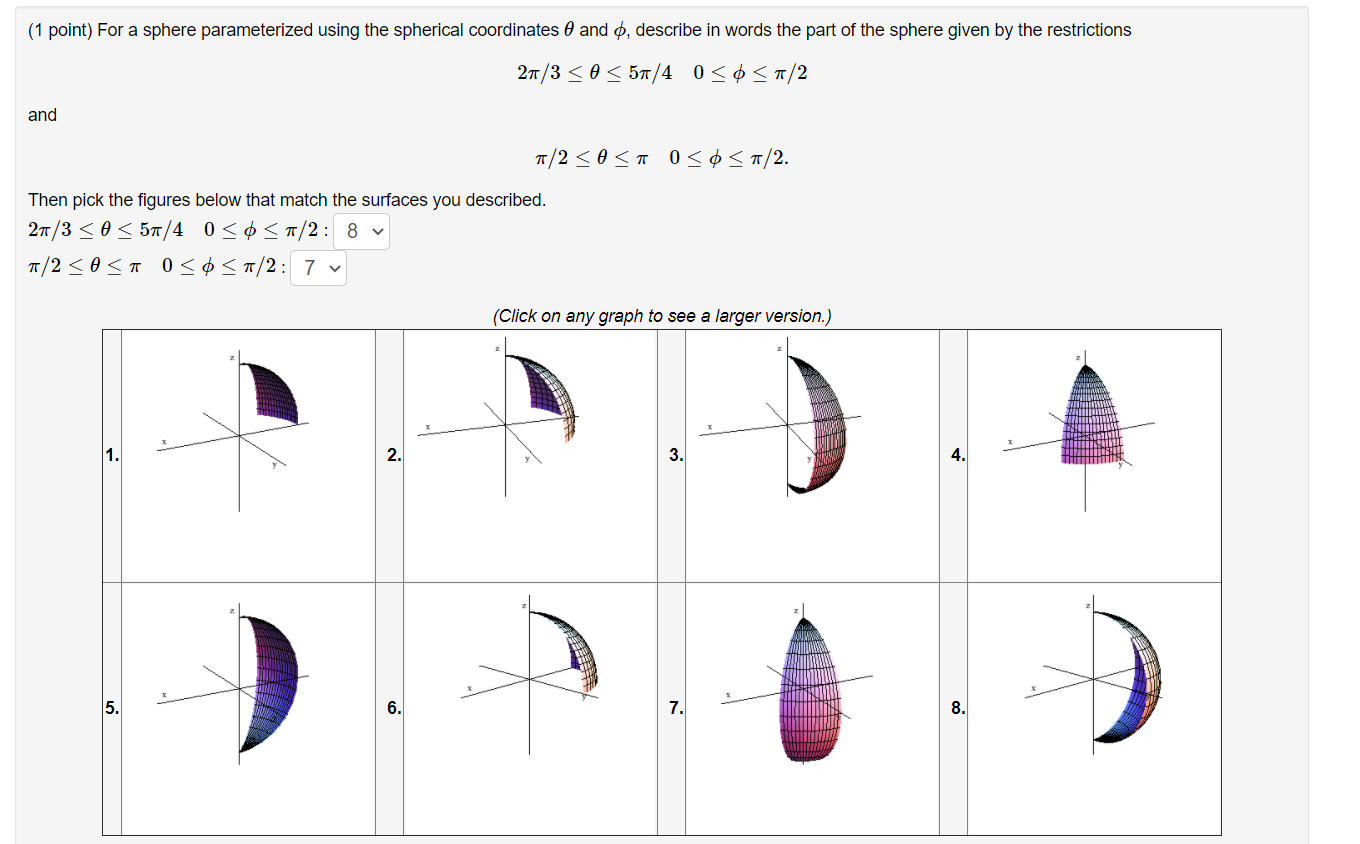Solved (1 point) For a sphere parameterized using the | Chegg.com