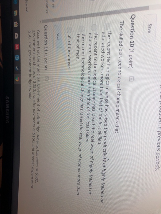 Solved Save Question 6 (1 point) Technological progress is | Chegg.com