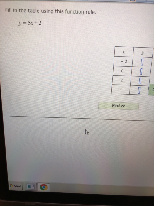 Solved Fill in the table using this function rule. y 5x+2 | Chegg.com