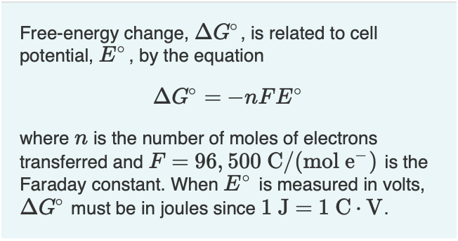 Solved Free-energy change, ΔG∘, is related to cell | Chegg.com