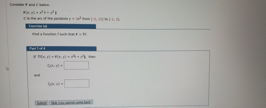 Solved Consider F And C Below F X Y X I Y2 C Is The