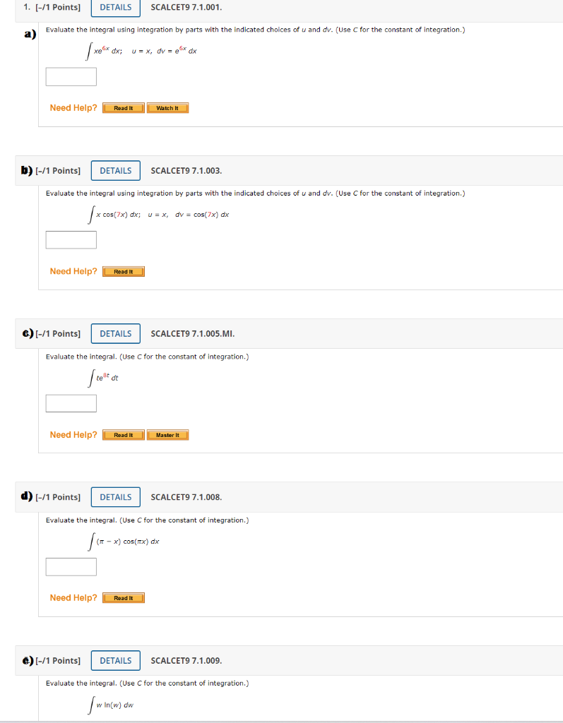 Solved 1. [-/1 Points] DETAILS SCALCET9 7.1.001. a) Evaluate | Chegg.com