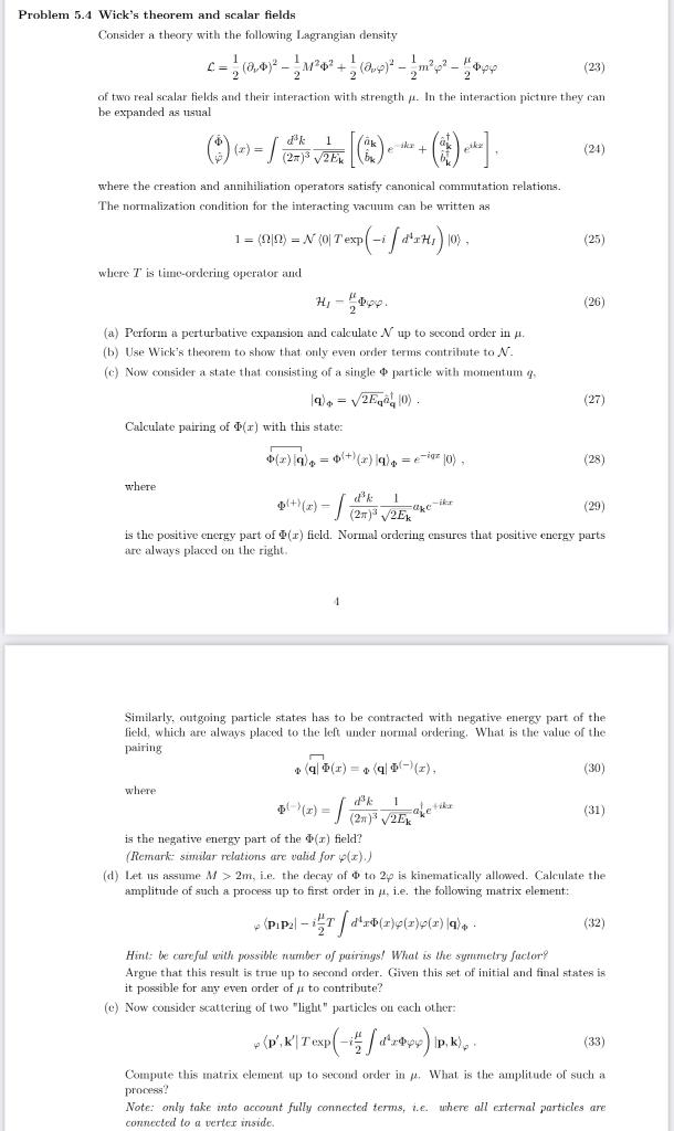 Problem 5.4 Wick's theorem and scalar fields Consider | Chegg.com