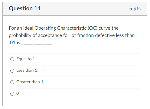 Solved For an ideal Operating Characteristic (OC) curve the | Chegg.com