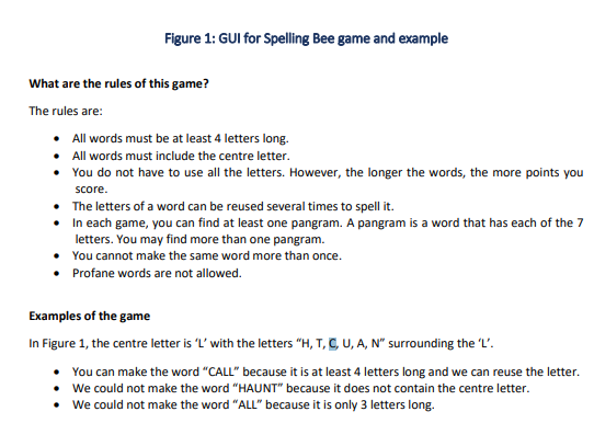 Solved Figure 1: GUI for Spelling Bee game and example What | Chegg.com