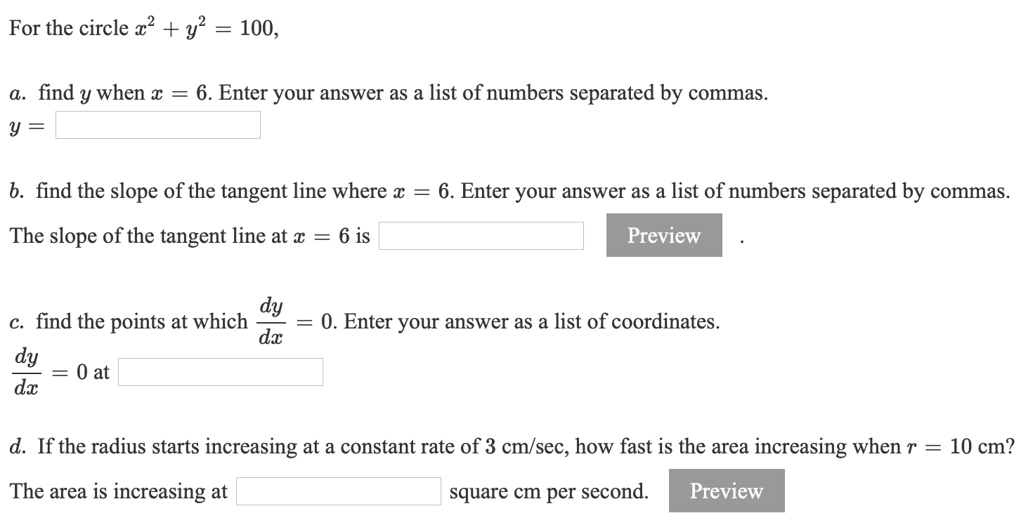 Solved For the circle x² + y2 = 100, a. find y when x = 6. | Chegg.com