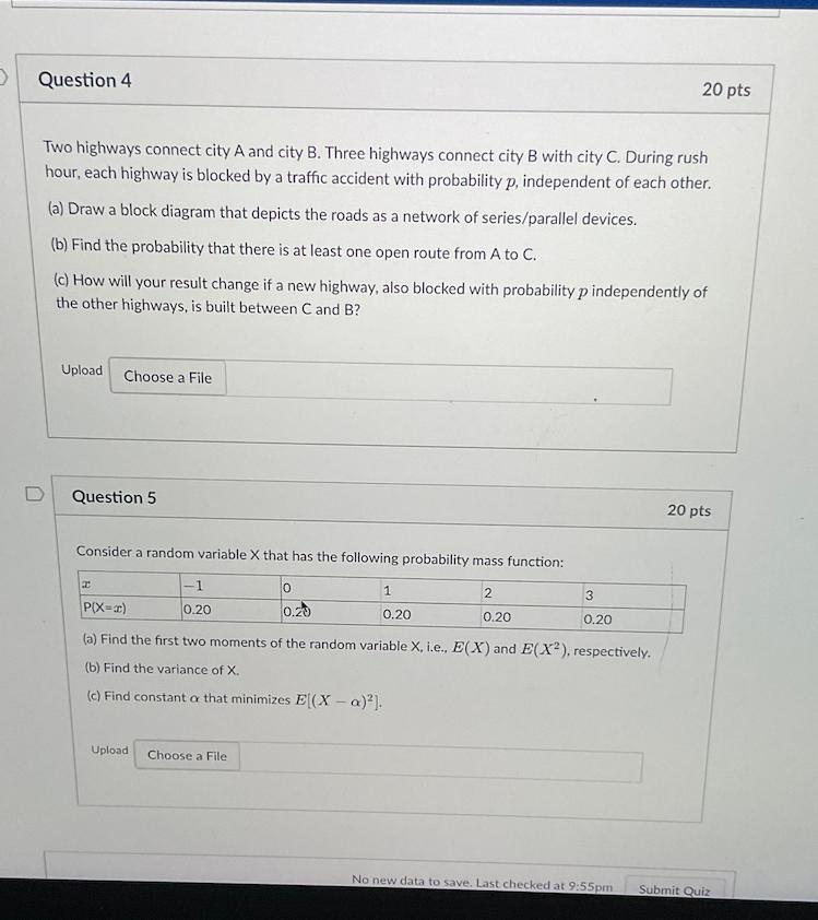 Solved Question 4 20 pts Two highways connect city A and | Chegg.com