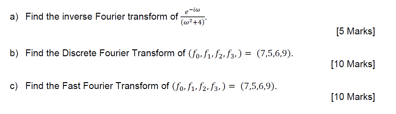 Solved a) Find the inverse Fourier transform of (ω2+4)e−iω. | Chegg.com