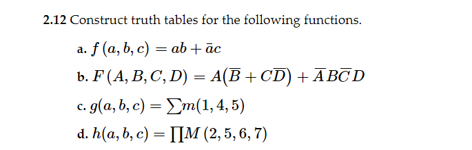 Solved 2.12 Construct truth tables for the following | Chegg.com