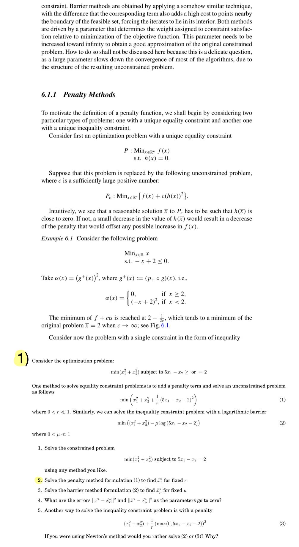 constraint. Barrier methods are obtained by applying | Chegg.com