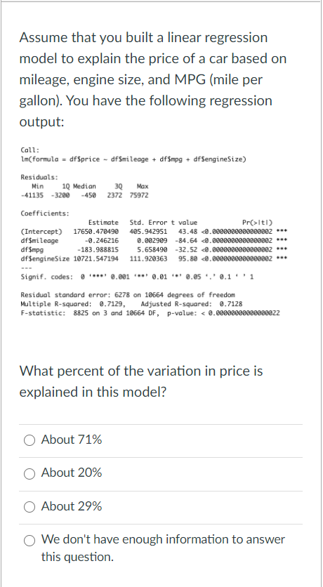 Solved Assume that you built a linear regression model to | Chegg.com