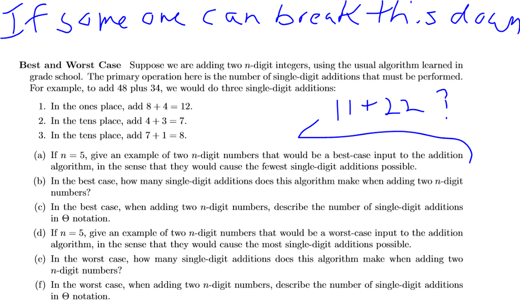 Solved Best and Worst Case Suppose we are adding two n-digit | Chegg.com