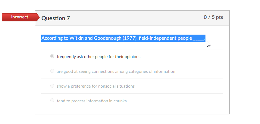 Solved According to Witkin and Goodenough (1977), | Chegg.com