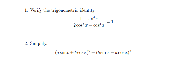 Solved Verify The Trigonometric