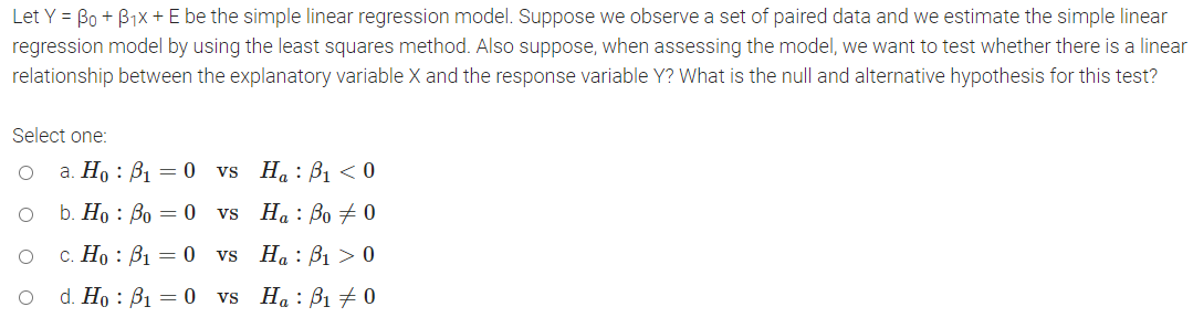 Solved Let Y = Bo + B1X + E be the simple linear regression | Chegg.com