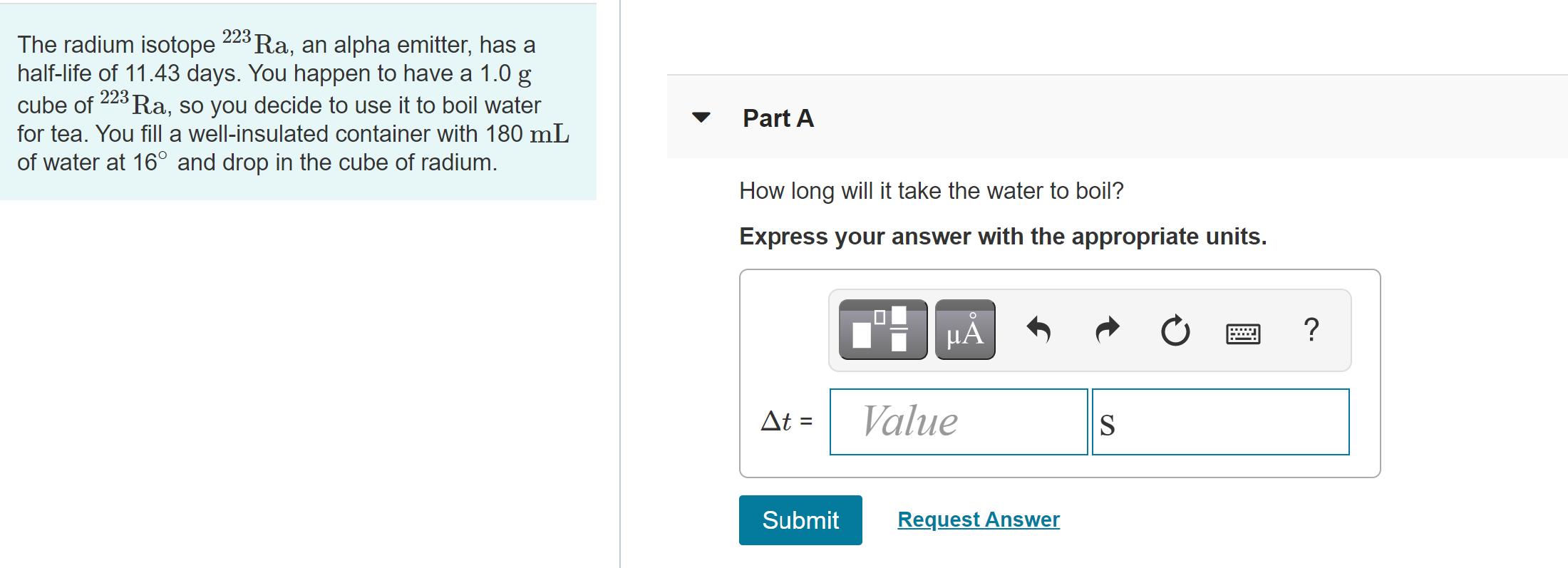 Solved The radium isotope 223 Ra, an alpha emitter, has a | Chegg.com