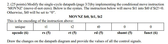 2 25 Points Modify The Single Cycle Datapath Page 