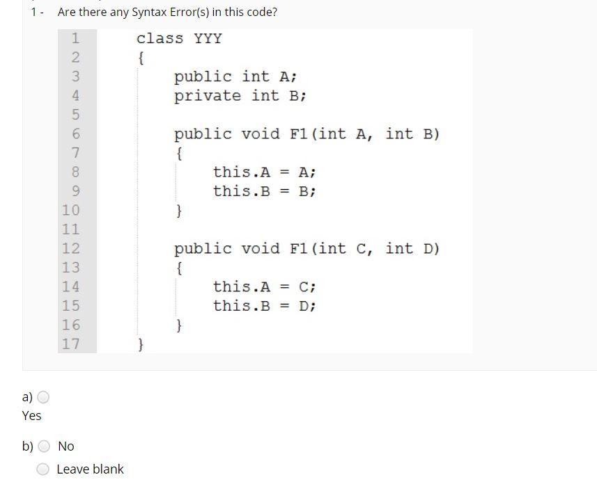 Solved CO 1. Are there any Syntax Error(s) in this code? 1 | Chegg.com
