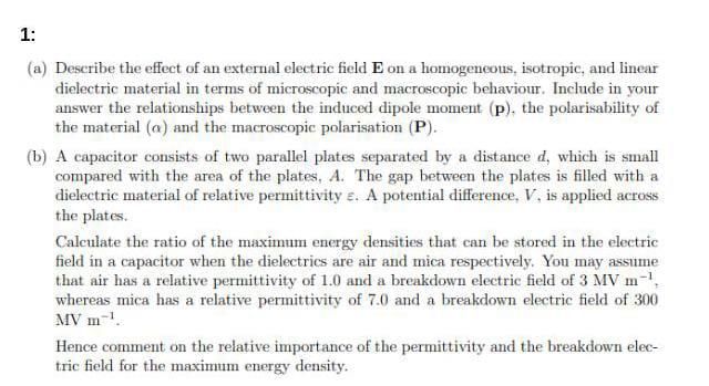 Solved (a) Describe the effect of an external electric field | Chegg.com