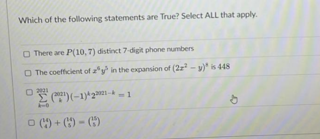 Solved Which of the following statements are True? Select | Chegg.com
