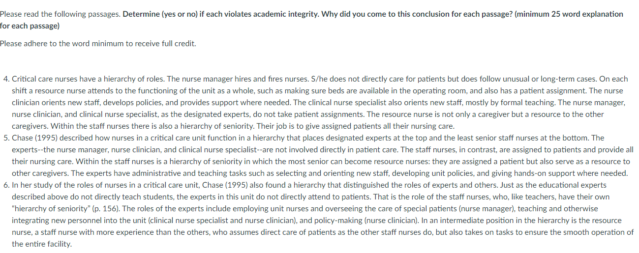 Solved Please read the following passages. Determine (yes or | Chegg.com