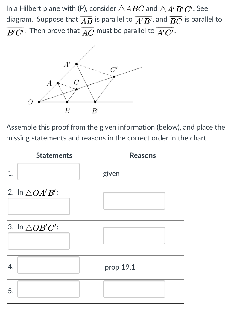 In a Hilbert plane with (P), consider ABC and | Chegg.com