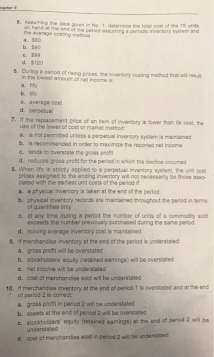 Solved apter 5. Assuming the data given in No. 1, determine | Chegg.com