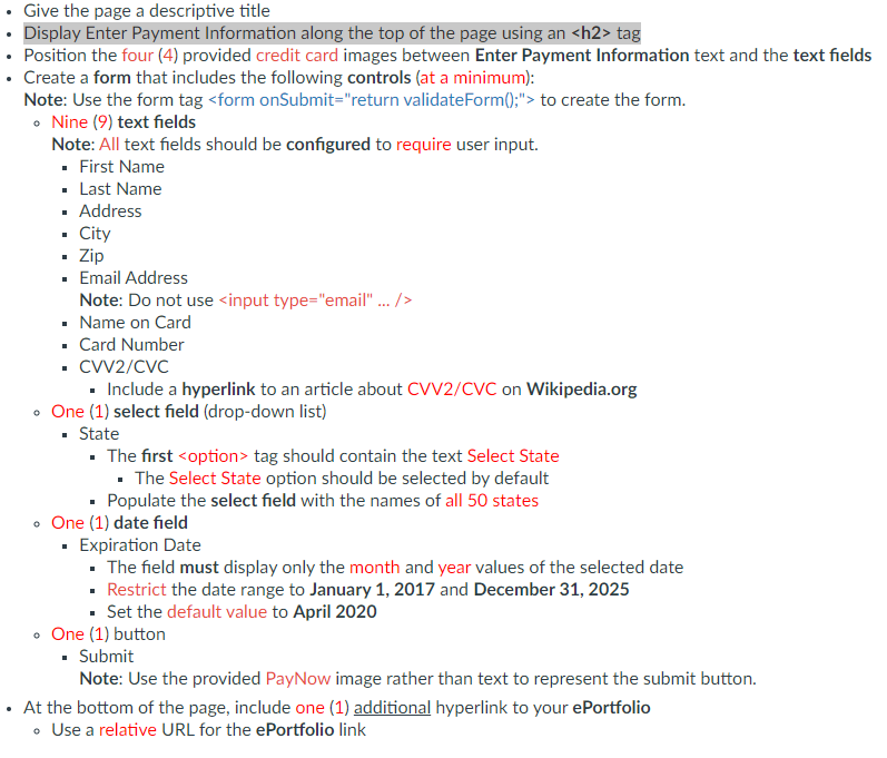 Solved Create a html payment proccesing web page, using all | Chegg.com