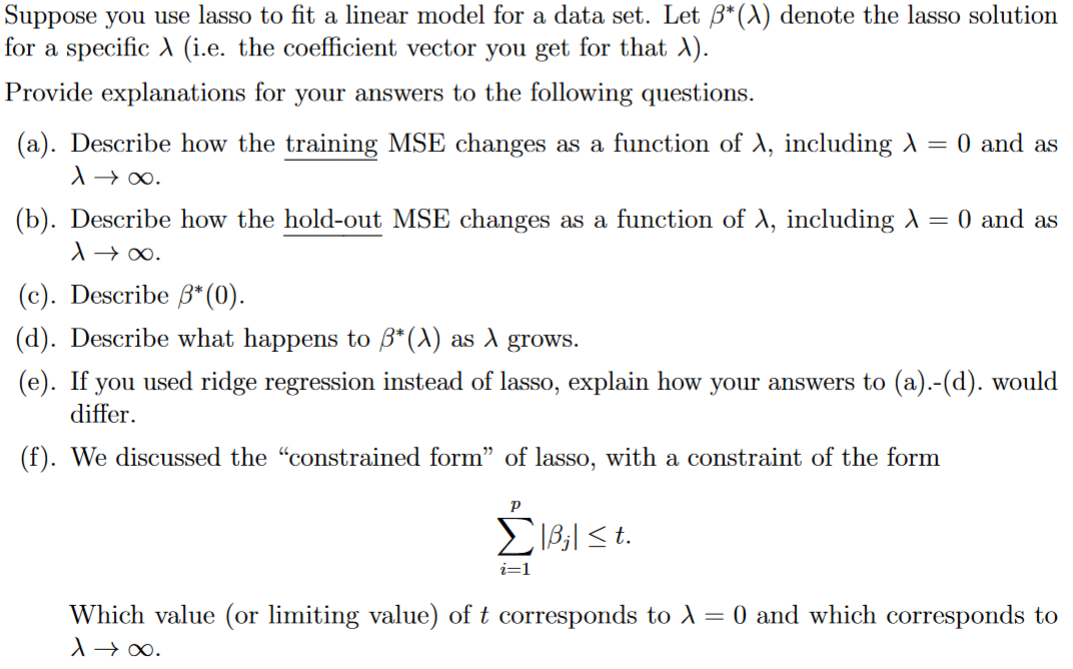 Solved Suppose you use lasso to fit a linear model for a | Chegg.com