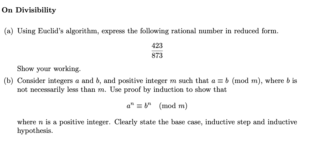 Solved On Divisibility A Using Euclids Algorithm Express 