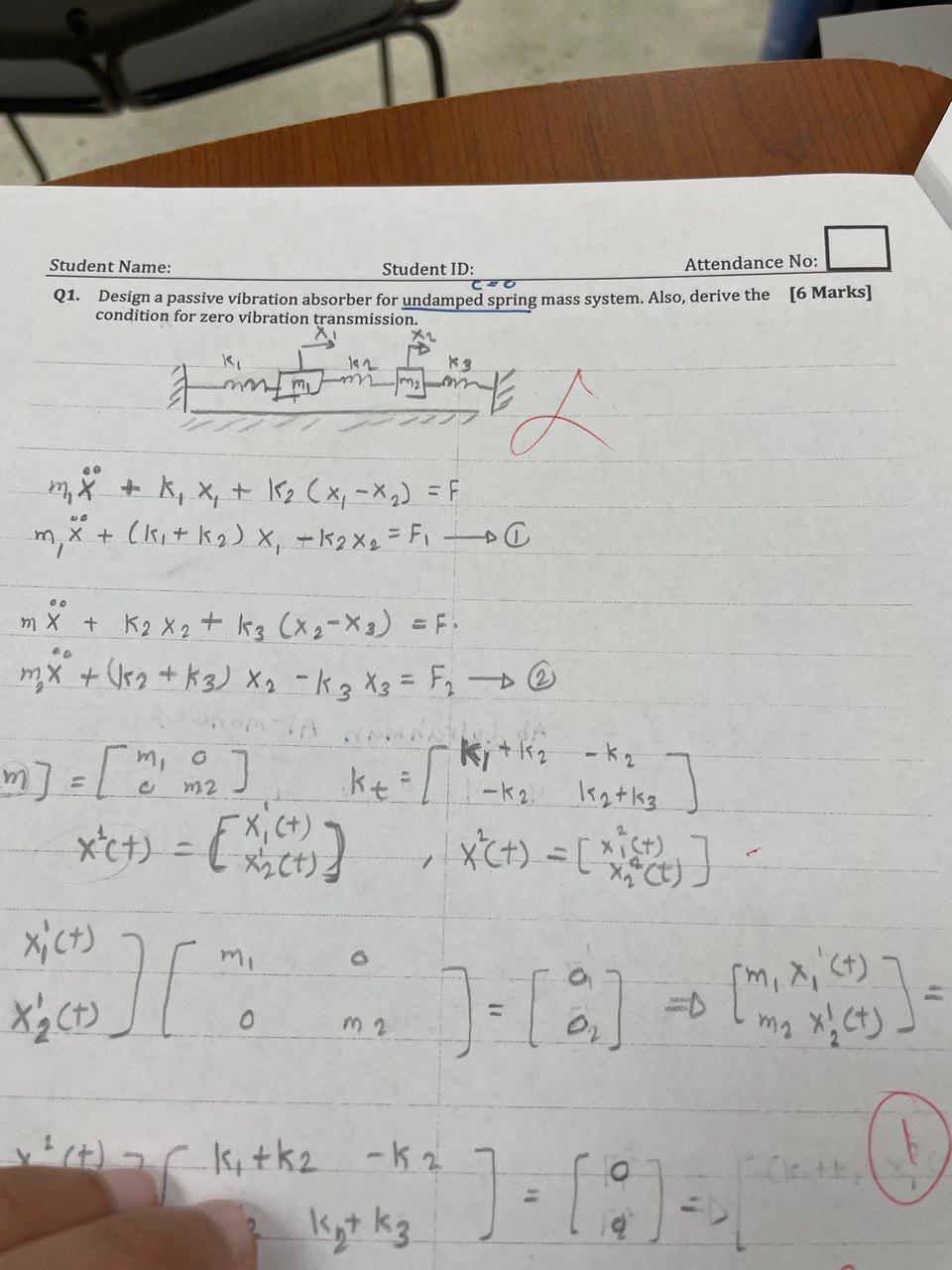 Solved Q1. Design a passive vibration absorber for undamped | Chegg.com
