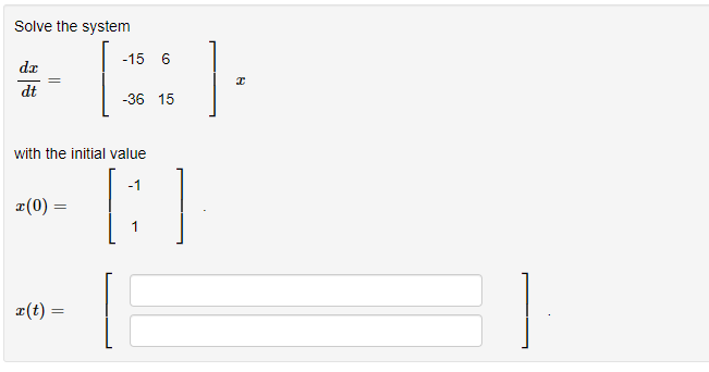 Solved Solve the system dtdx=[−15−36615]x with the initial | Chegg.com
