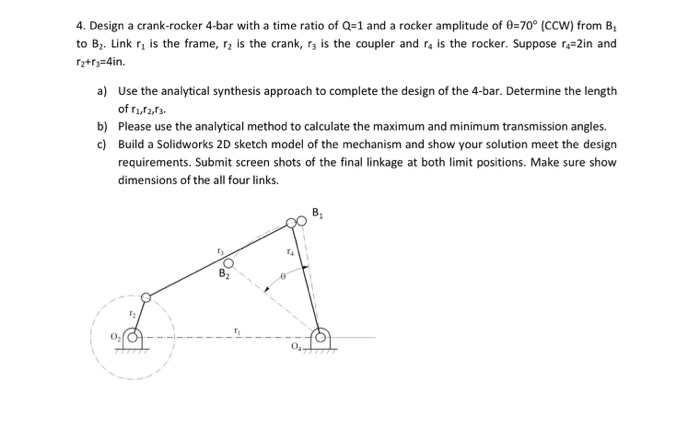 Solved Design a crank-rocker 4-bar with a time ratio of Q = | Chegg.com