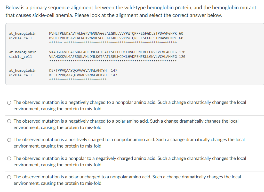 Solved Below is a primary sequence alignment between the | Chegg.com