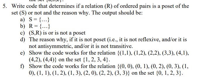 Solved Write code that determines if a relation (R) of | Chegg.com