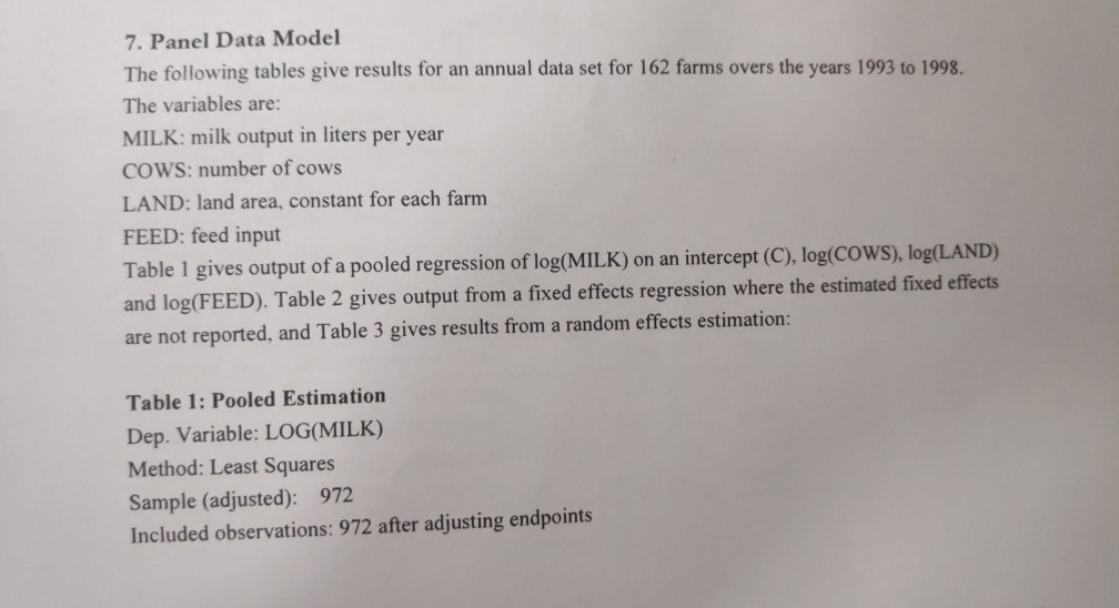 7. Panel Data Model The following tables give results | Chegg.com